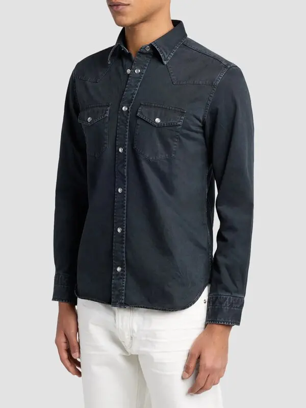 TOM FORD Peached Twill Denim Western Shirt