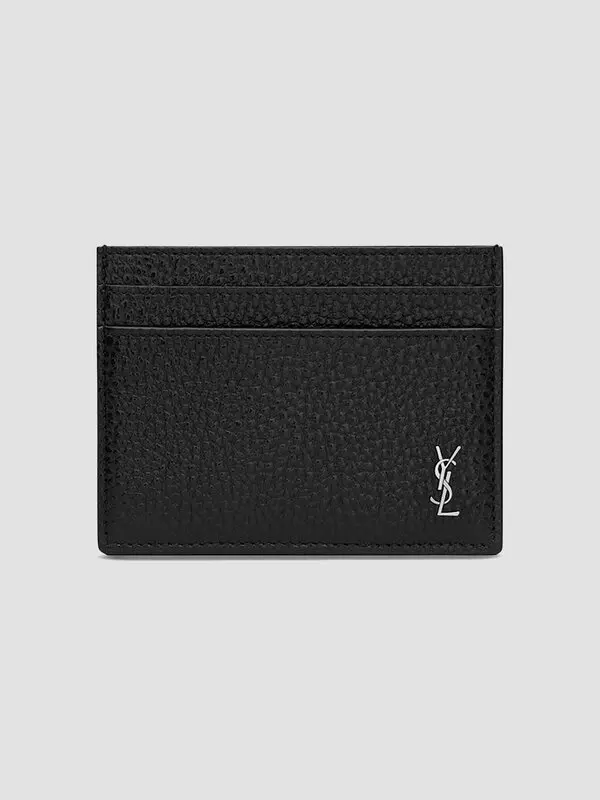 Saint Laurent Tiny Cassandre Card Case In Grained Leather - Black