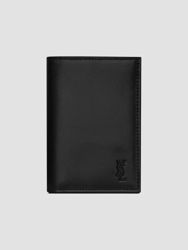 Saint Laurent Tiny Cassandre Credit Card Wallet In Matte Leather - Black