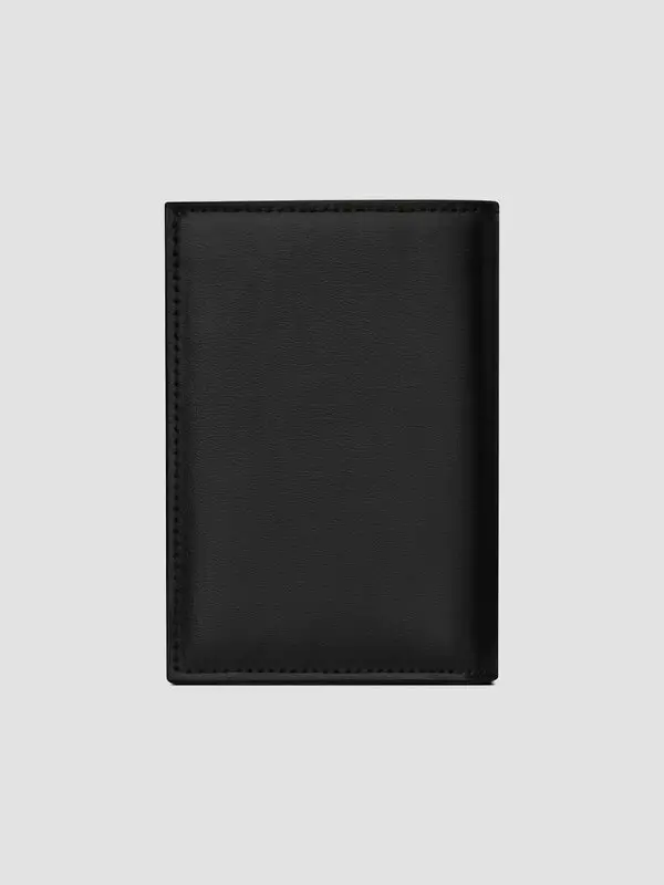 Saint Laurent Tiny Cassandre Credit Card Wallet In Matte Leather - Black