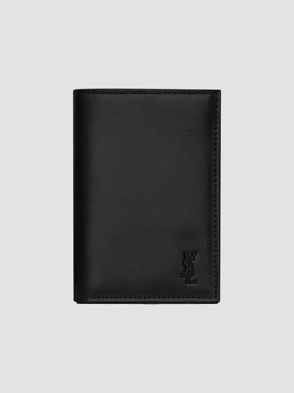 Saint Laurent Tiny Cassandre Credit Card Wallet In Matte Leather - Black