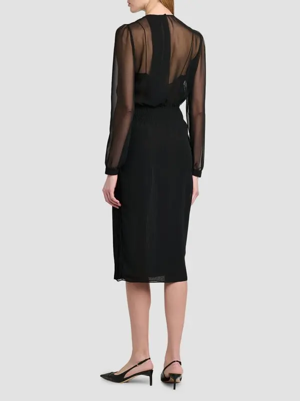 TOM FORD Sheer Stripe Blouson Midi Dress