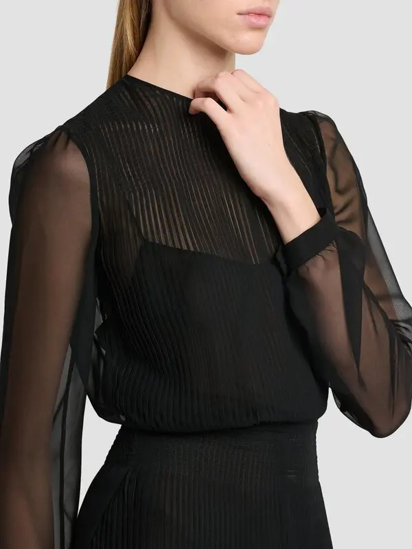 TOM FORD Sheer Stripe Blouson Midi Dress
