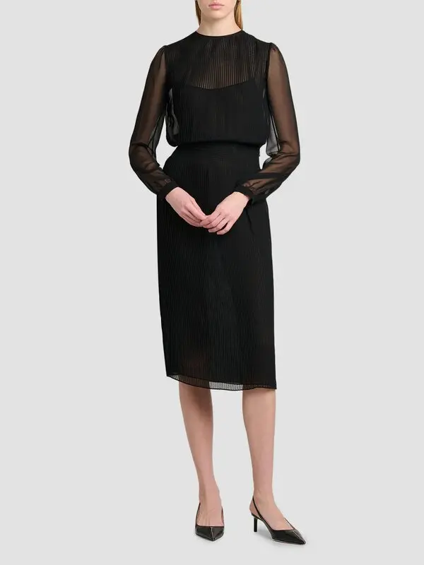 TOM FORD Sheer Stripe Blouson Midi Dress