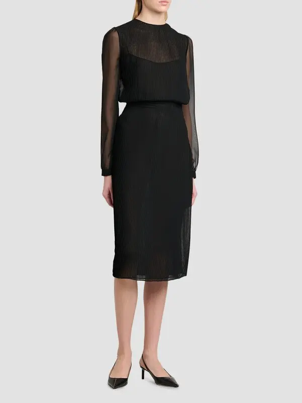 TOM FORD Sheer Stripe Blouson Midi Dress