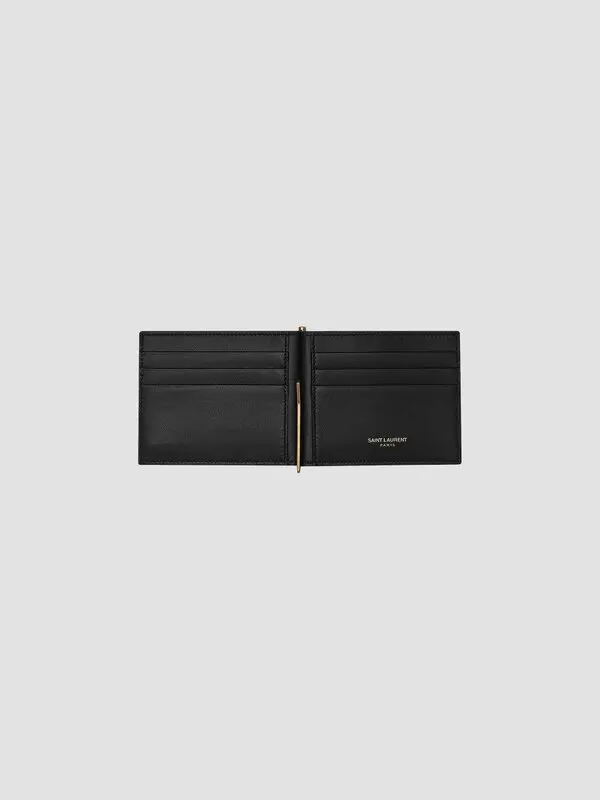 Saint Laurent Tiny Cassandre Bill Clip Wallet In Crocodile-embossed Matte Leather