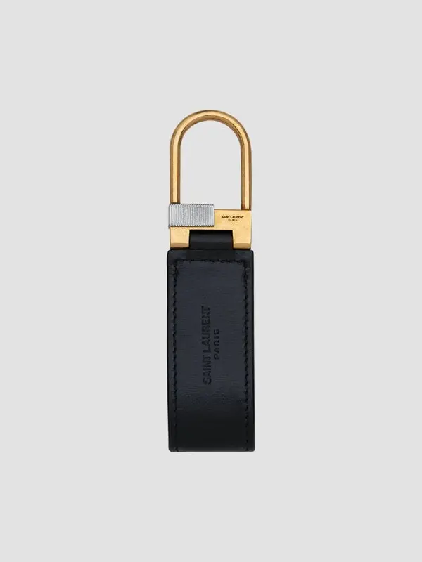 Saint Laurent Tiny Cassandre Keyring In Smooth Leather