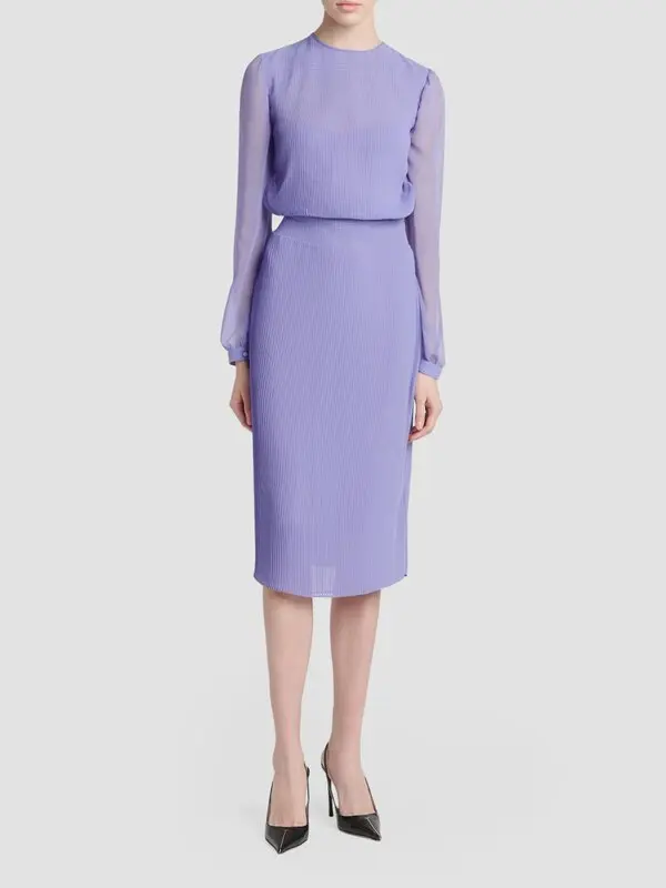 TOM FORD Pleated Chiffon Midi Dress - Blue