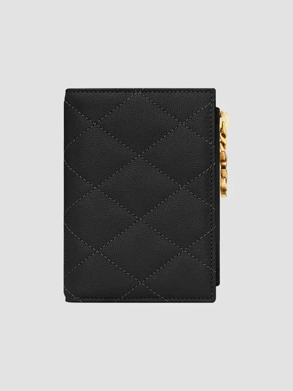 Saint Laurent Cassandre Bijou Bi-fold Wallet In Grain De Poudre Leather - Black