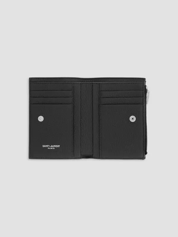 Saint Laurent Tiny Cassandre Bi-fold Wallet In Grained Leather