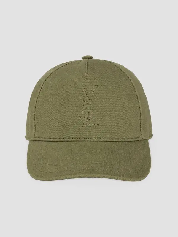Saint Laurent Cassandre Cap In Cotton Denim Twill - Khaki
