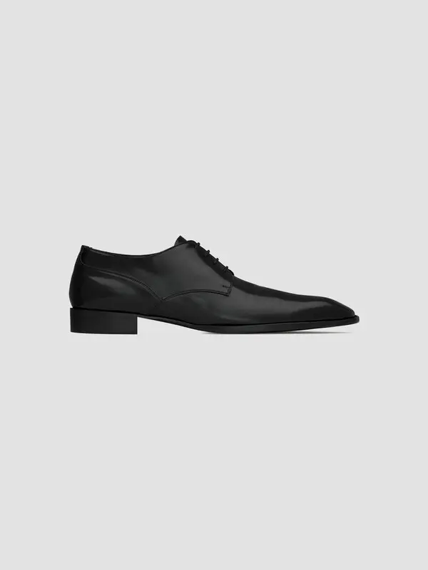 Saint Laurent Stanton Derbies In Glazed Leather - Nero