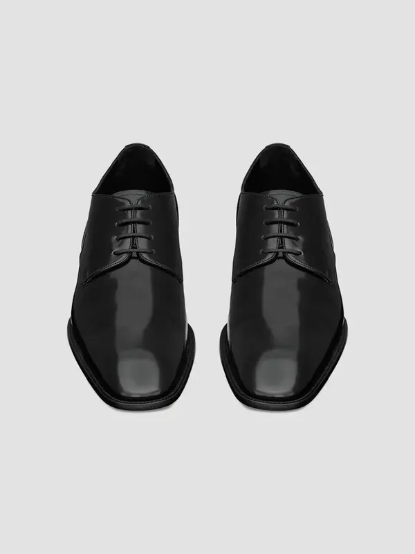 Saint Laurent Stanton Derbies In Glazed Leather - Nero