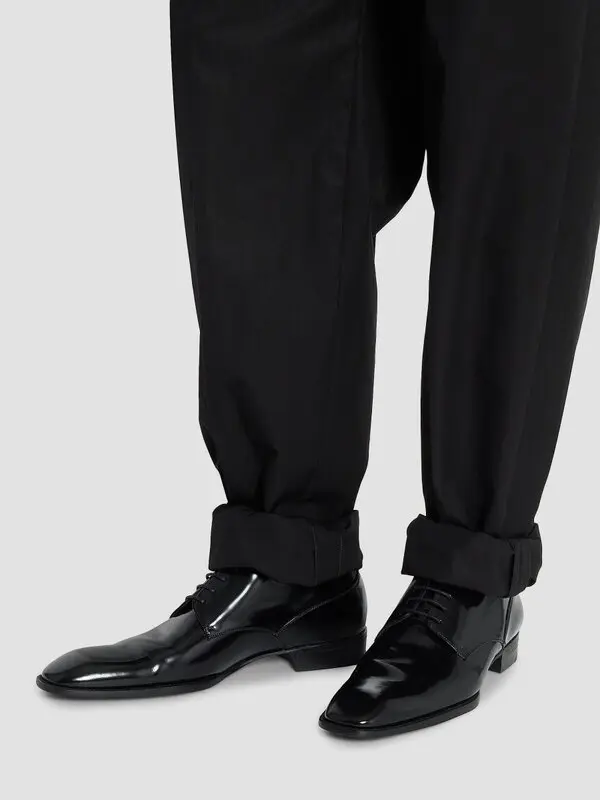 Saint Laurent Stanton Derbies In Glazed Leather - Nero
