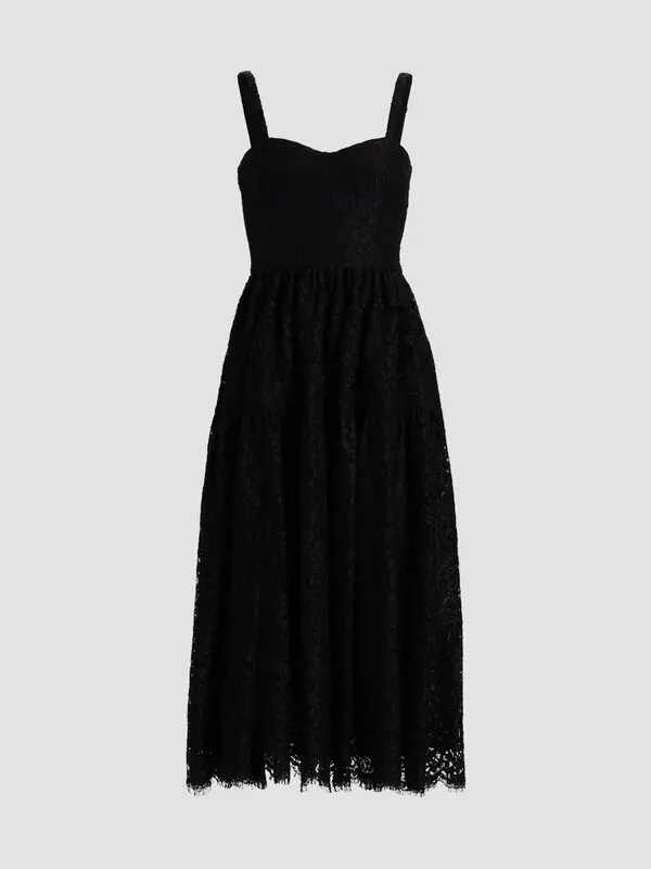 Michael Kors Floral Lace Cotton-blend A-line Midi-dress - Black