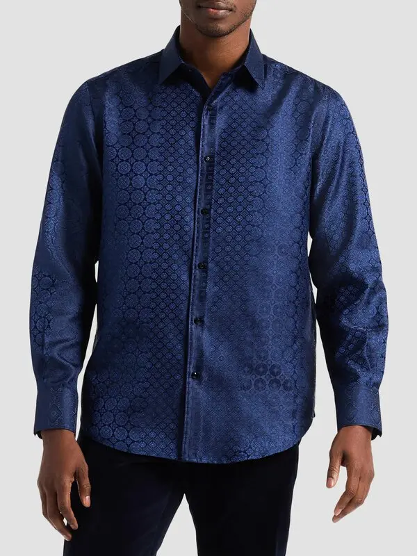 Robert Graham Silk-blend Tile Jacquard Button-front Shirt