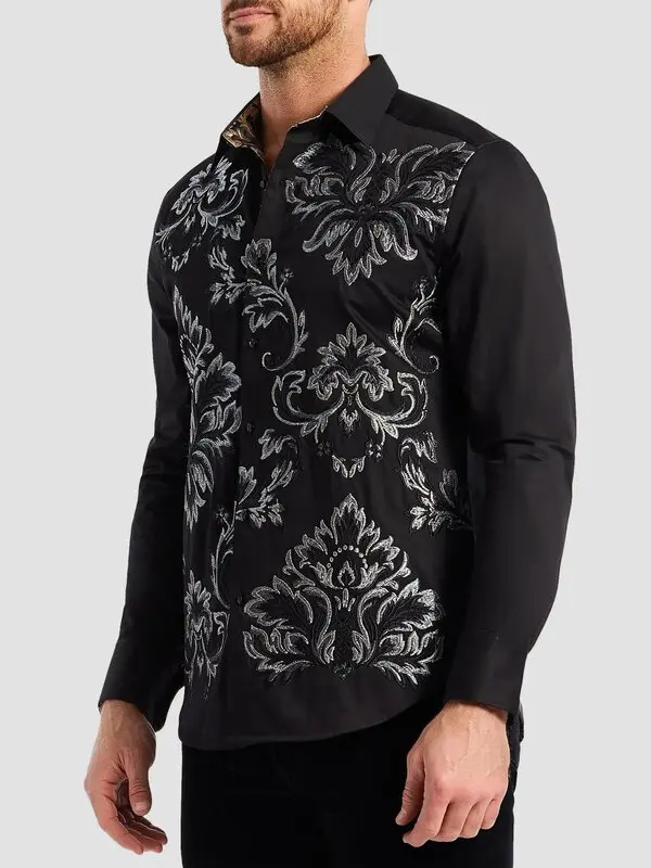 Robert Graham Cheetah Embroidered Damask Button-front Shirt