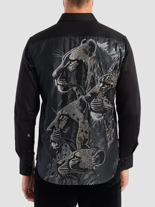 Robert Graham Cheetah Embroidered Damask Button-front Shirt