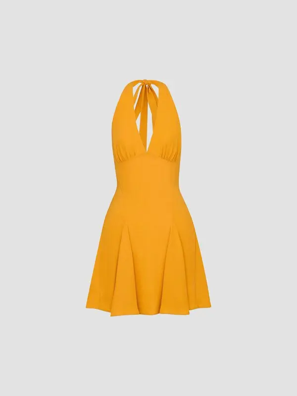 Saint Laurent Halter Dress In Silk - Orange