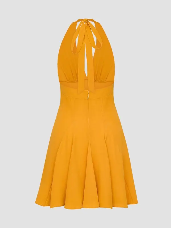 Saint Laurent Halter Dress In Silk - Orange