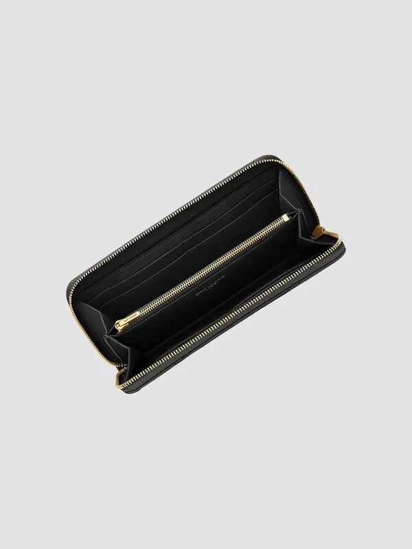 Saint Laurent Cassandre Bijou Zip Wallet In Grain De Poudre Leather - Black