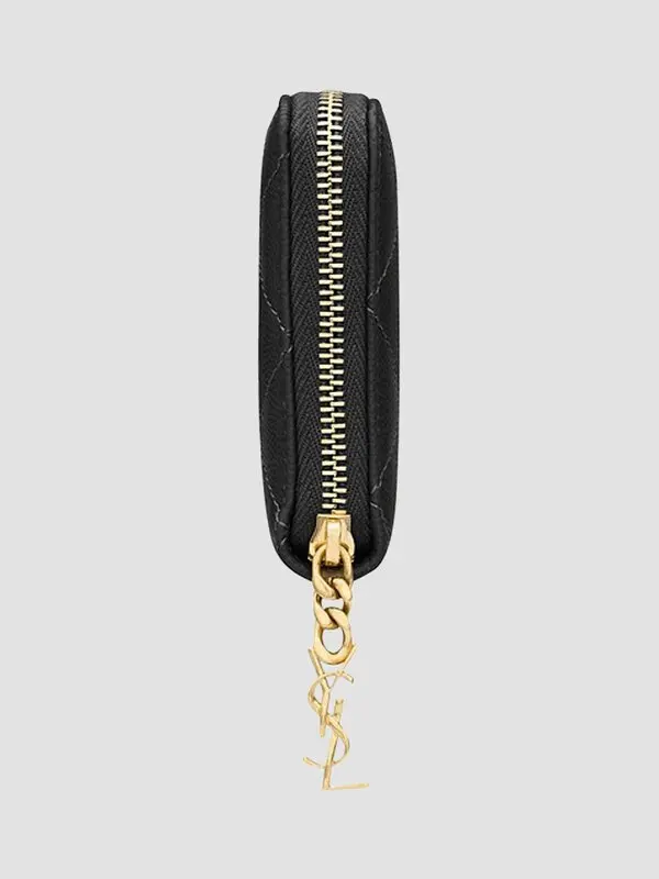 Saint Laurent Cassandre Bijou Zip Wallet In Grain De Poudre Leather - Black