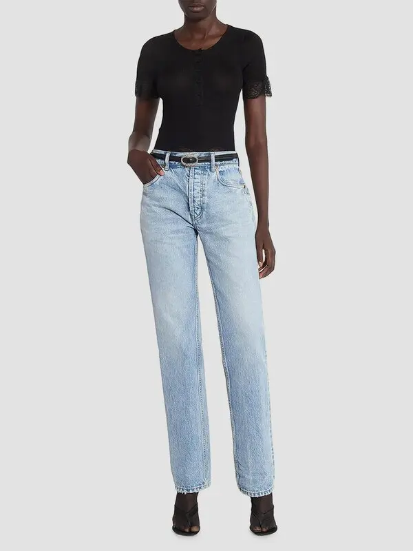 Saint Laurent Laced T-shirt In Ribbed Silk Jersey