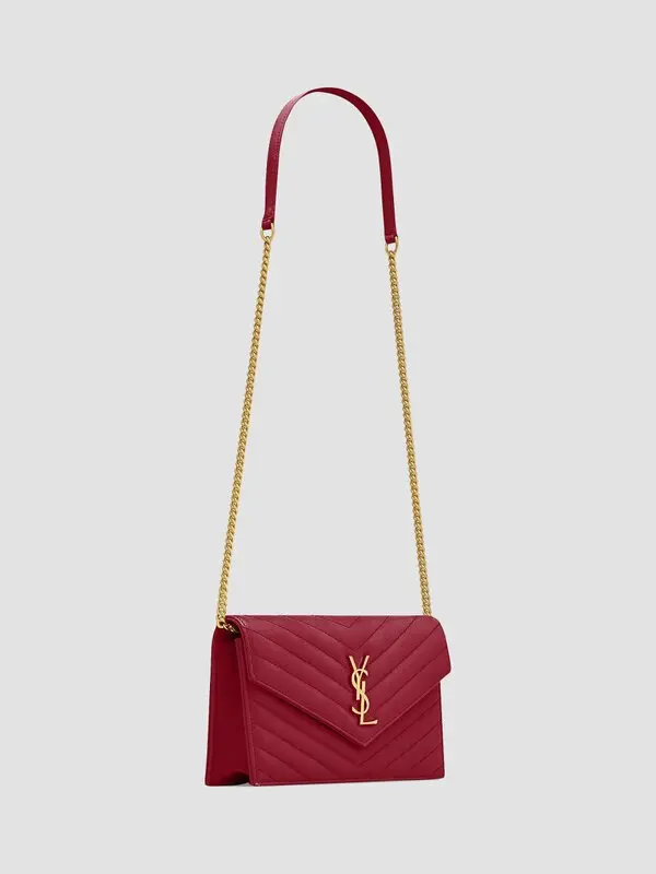 Saint Laurent Cassandre Envelope Chain Wallet In Lambskin Leather - Deeply Red