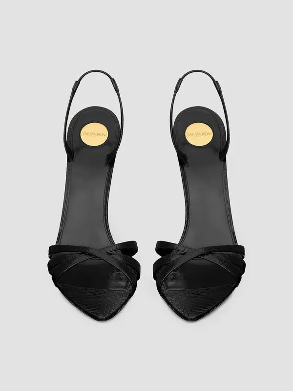 Saint Laurent Kate Sandals In Python-embossed Leather - Black