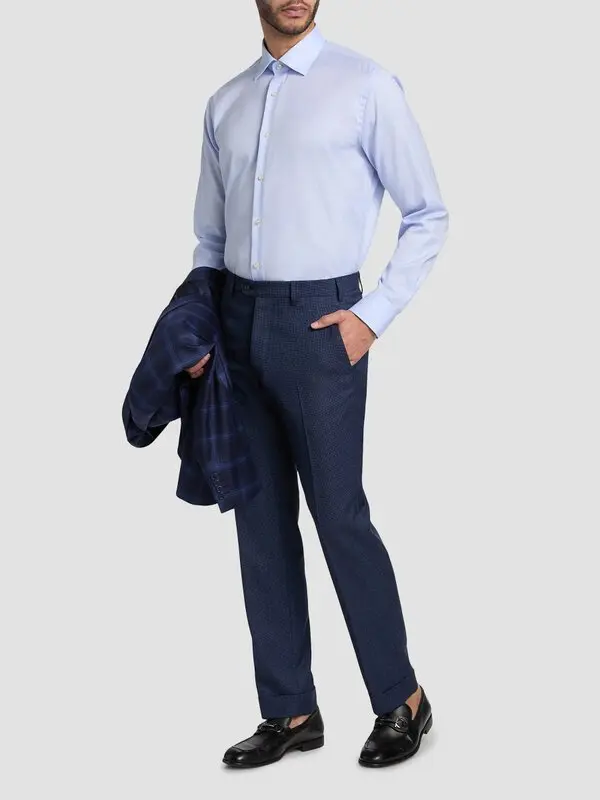 Emporio Armani Textured Virgin Wool Trousers - Navy