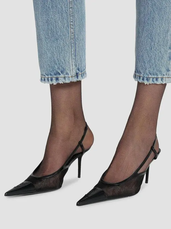 Saint Laurent Renée Slingback Pumps In Mesh - Black