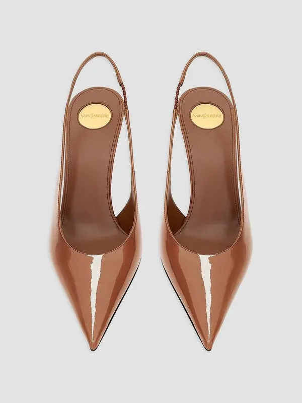 Saint Laurent Guermantes Slingback Pumps In Patent Leather - Noisette