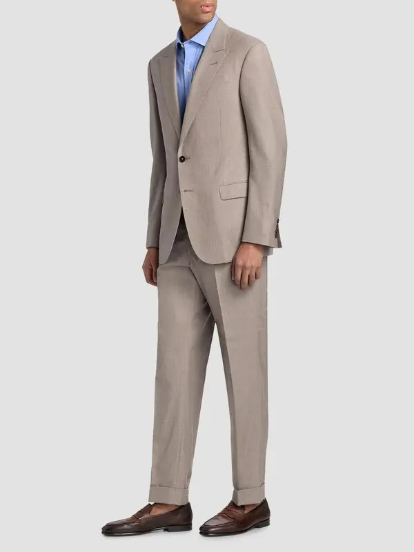 Emporio Armani Tonal Textured Single-breasted Wool, Silk & Linen Suit
