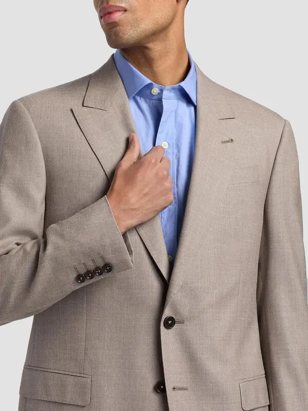 Emporio Armani Tonal Textured Single-breasted Wool, Silk & Linen Suit