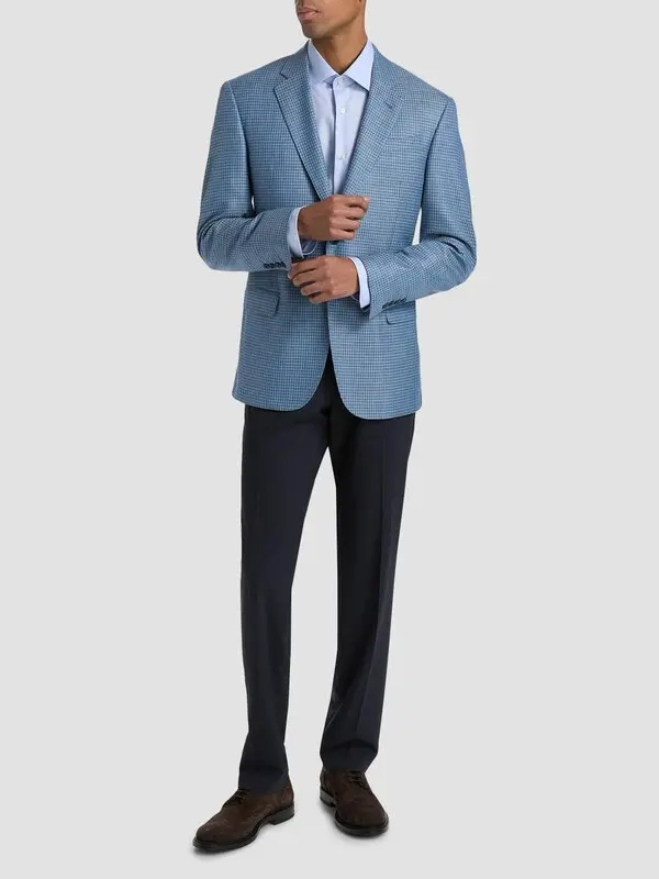 Emporio Armani Textured Houndstooth Sport Coat - Light Blue