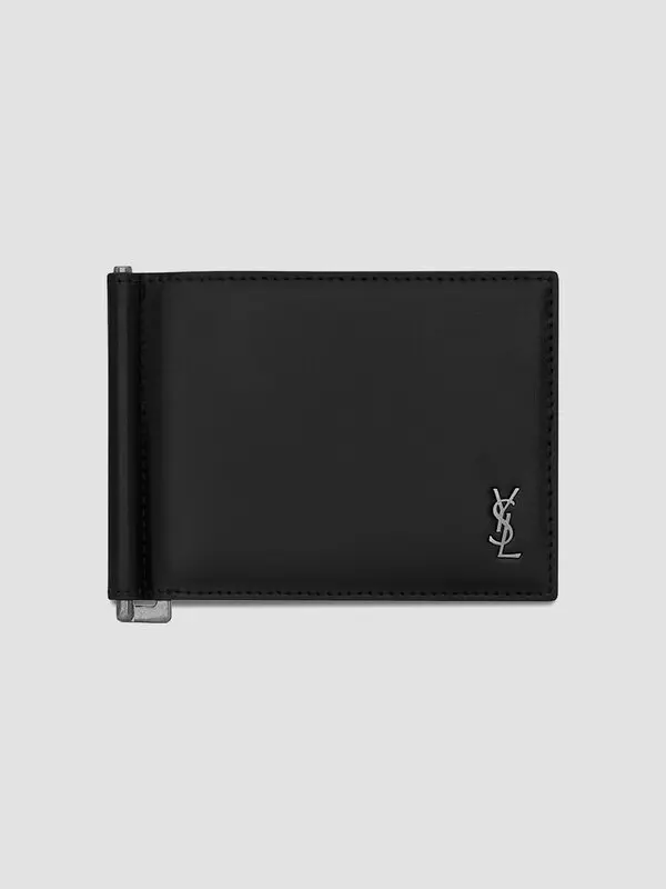 Saint Laurent Tiny Cassandre Bill Clip Wallet In Matte Leather