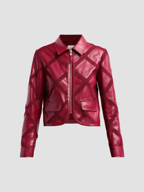 Cinq À Sept Audree Crochet-trim Faux Leather Jacket - Berry Wine