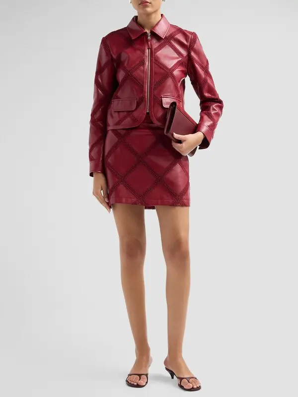 Cinq À Sept Audree Crochet-trim Faux Leather Jacket - Berry Wine