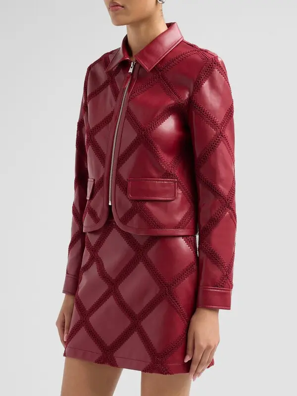 Cinq À Sept Audree Crochet-trim Faux Leather Jacket - Berry Wine