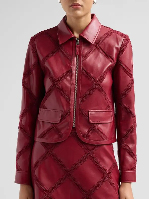 Cinq À Sept Audree Crochet-trim Faux Leather Jacket - Berry Wine
