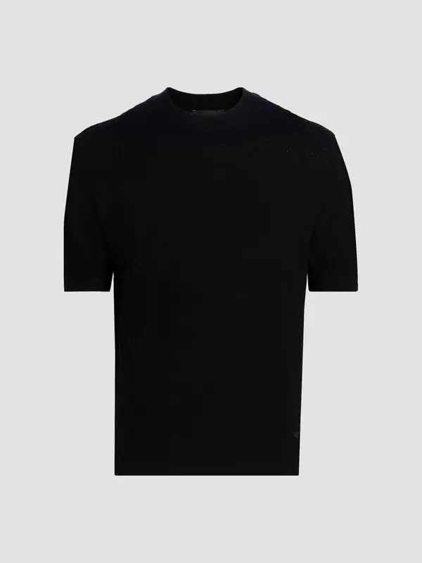 Emporio Armani Tonal Honeycomb Wool Crewneck Sweater - Black