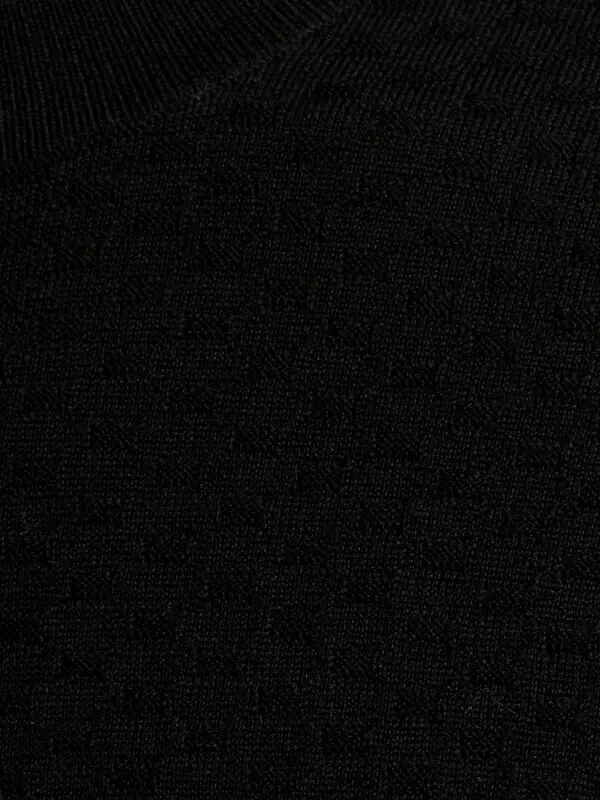 Emporio Armani Tonal Honeycomb Wool Crewneck Sweater - Black