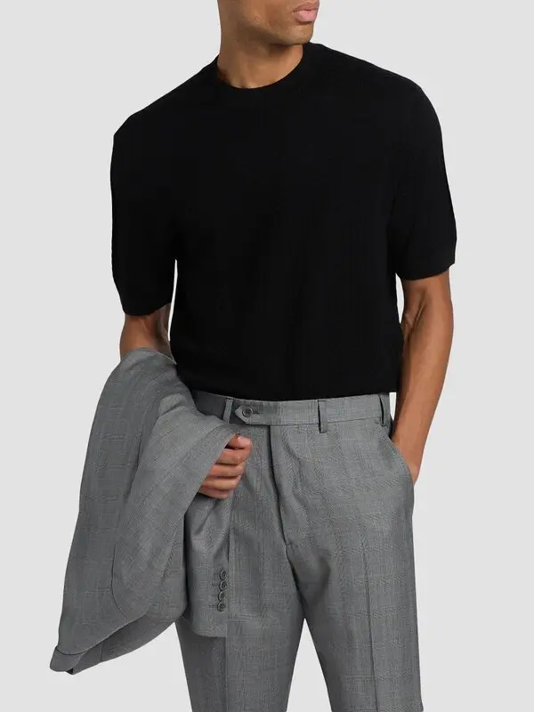Emporio Armani Tonal Honeycomb Wool Crewneck Sweater - Black