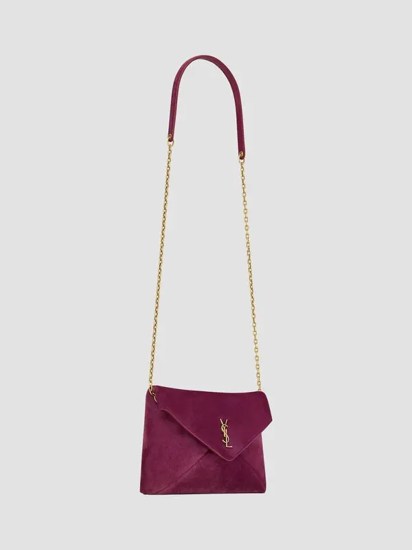 Saint Laurent Cassandre Small Chain Pouch In Suede - Deep Fuchsia