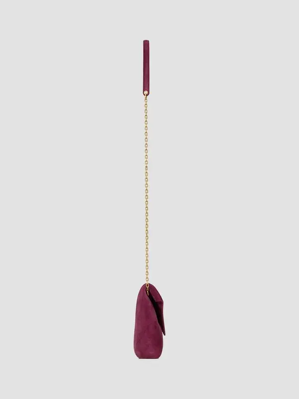 Saint Laurent Cassandre Small Chain Pouch In Suede - Deep Fuchsia