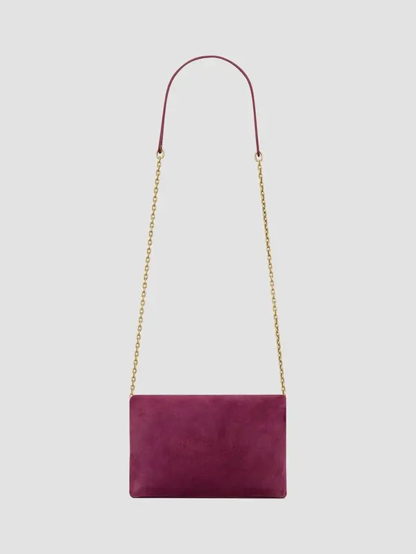 Saint Laurent Cassandre Small Chain Pouch In Suede - Deep Fuchsia