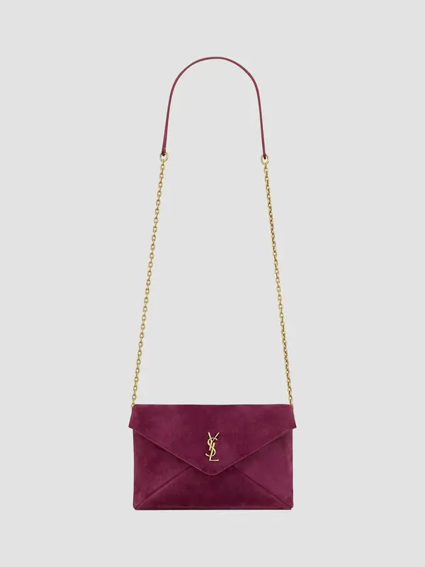 Saint Laurent Cassandre Small Chain Pouch In Suede - Deep Fuchsia