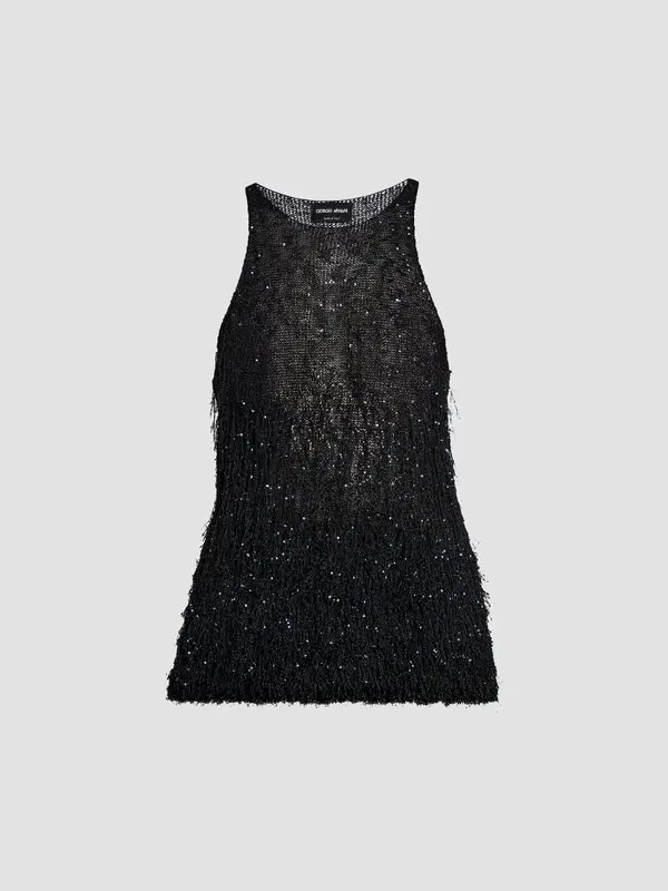 Giorgio Armani Sequined Knit Sleeveless Blouse