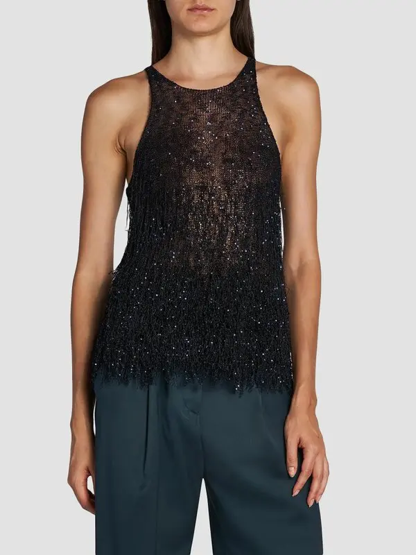 Giorgio Armani Sequined Knit Sleeveless Blouse