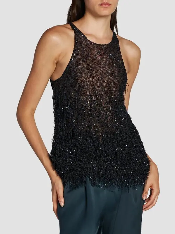 Giorgio Armani Sequined Knit Sleeveless Blouse